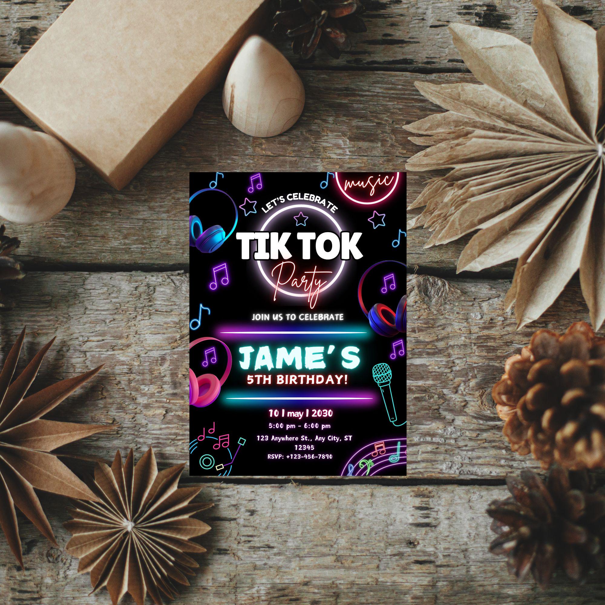 Tiktok Birthday Invitation, Tik Tok Invite, Printable Editable Party ...