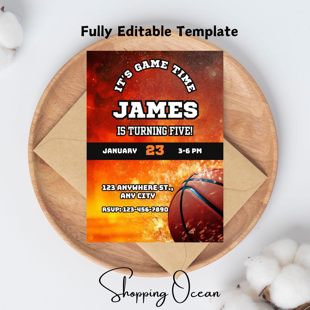 Basketball Birthday Invitation Template Printable, Basketball Birthday ...