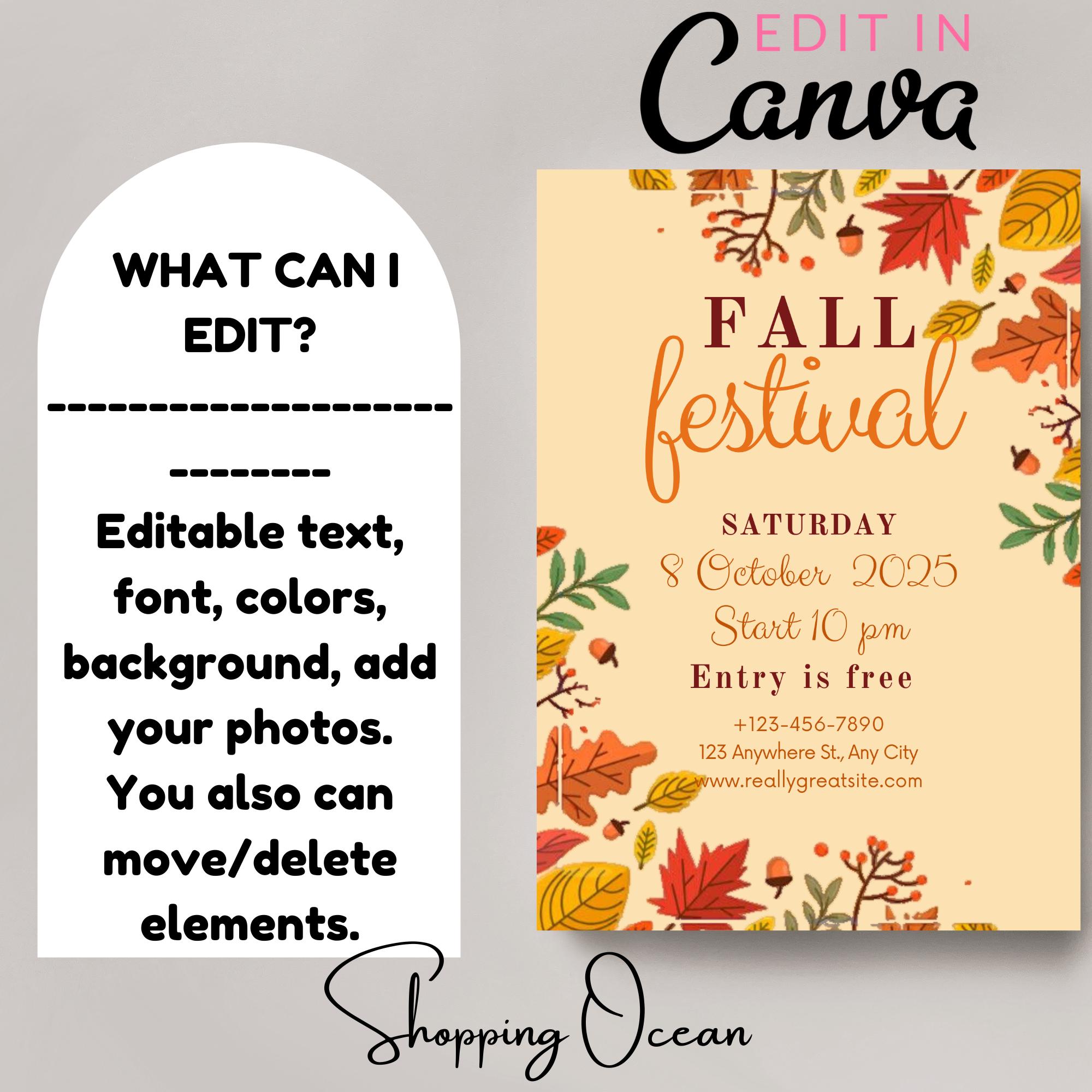 Editable Fall Festival Flyer Template, Printable Harvest Festival ...