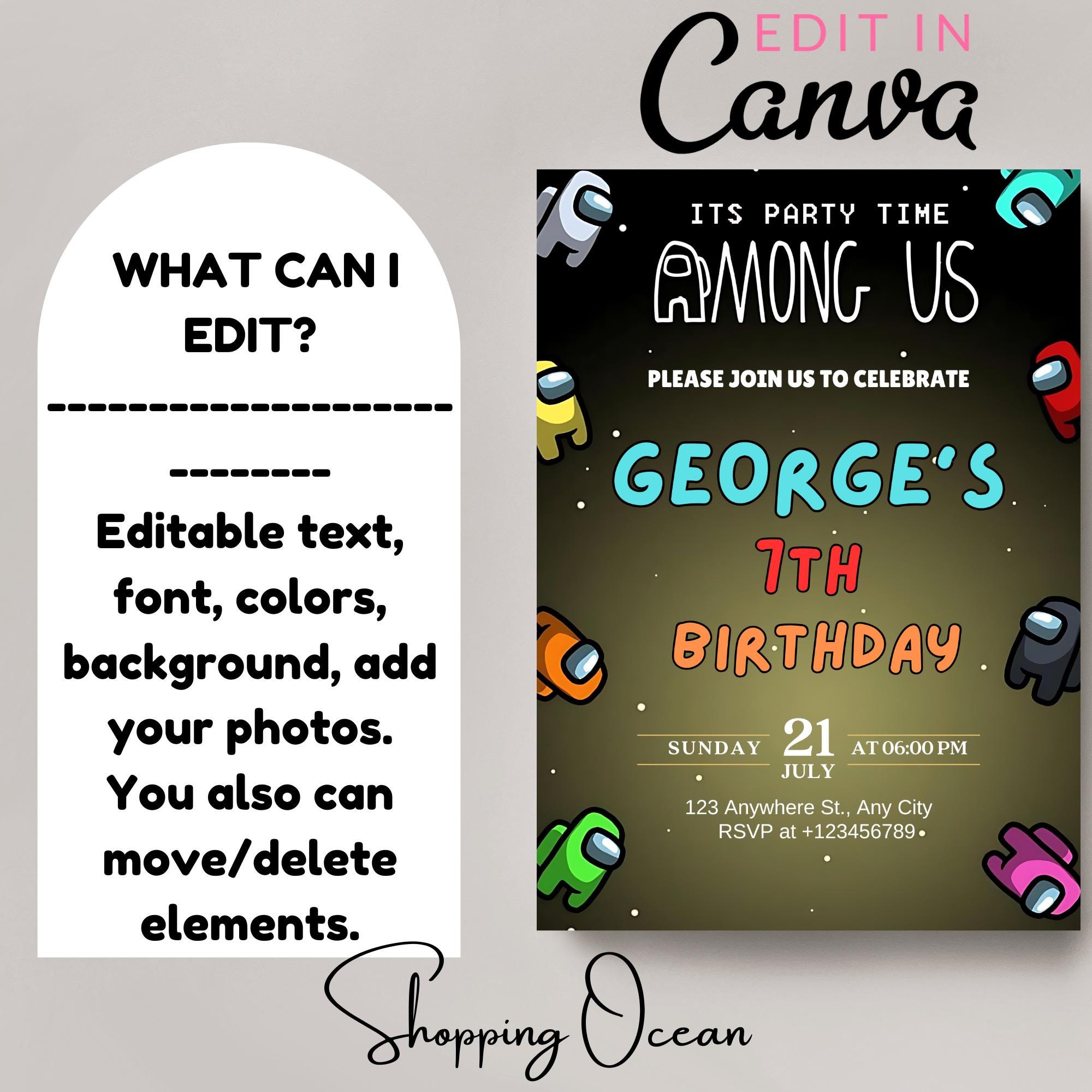 Among Us Birthday Party Invitation Template, Among Us Birthday Invite ...