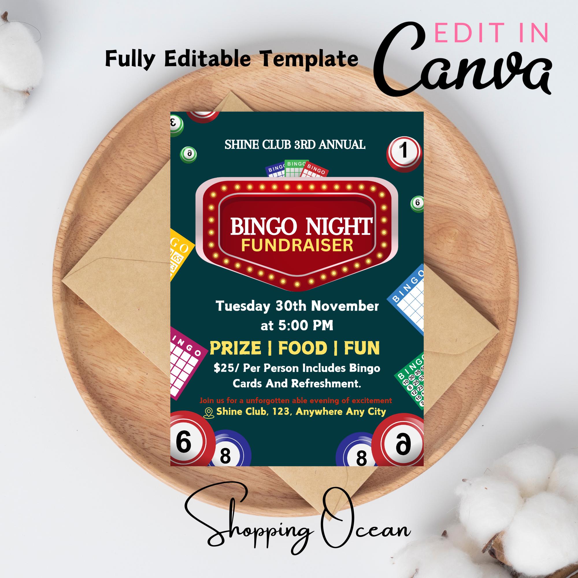 Editable Bingo Night Flyer Template, School Family Fundraiser Event ...