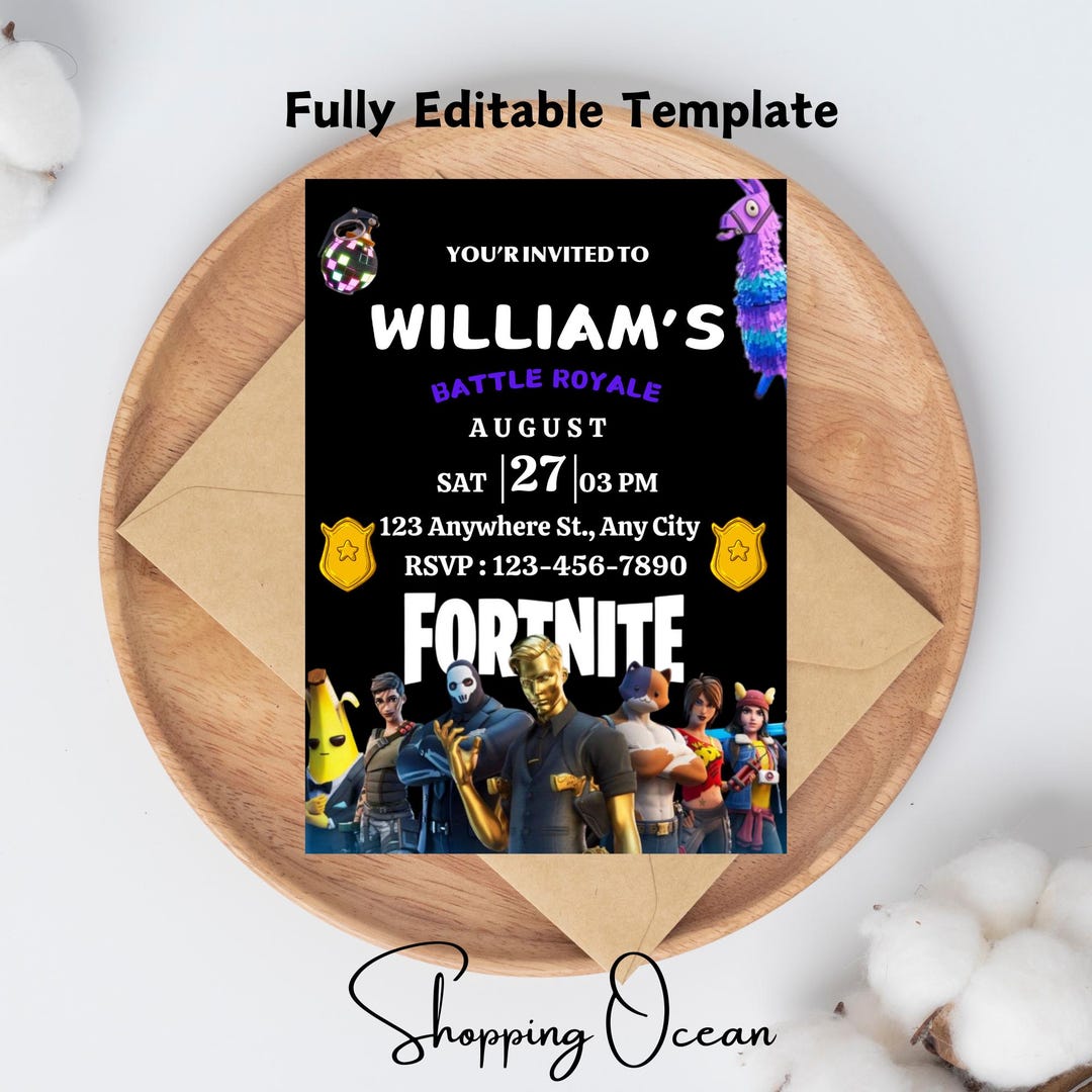 Editable Fortnight Birthday Invitation Card Print, Birthday Flyer ...