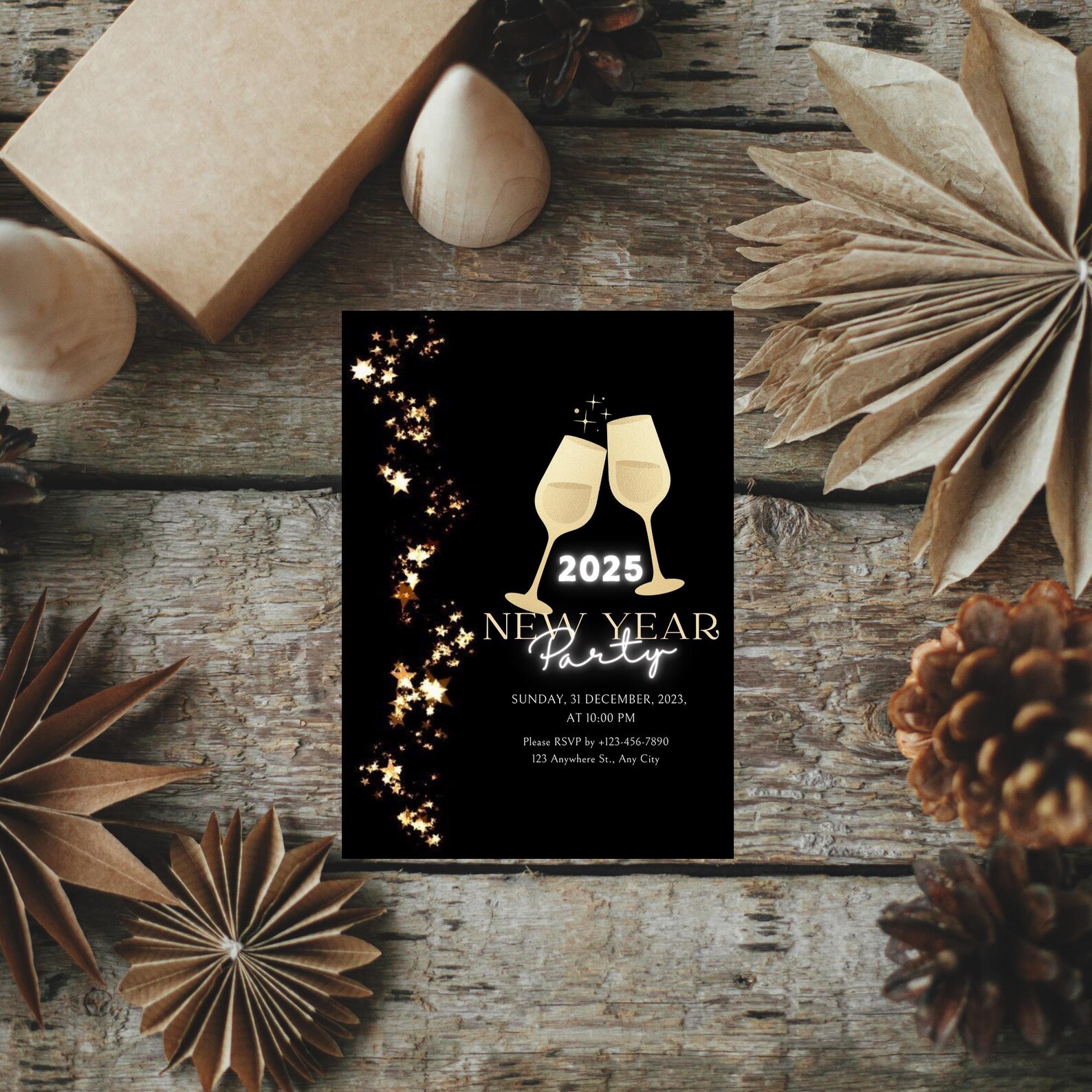 Digital 2025 NYE New Year's Eve Party Invitation, Diamond Champagne ...