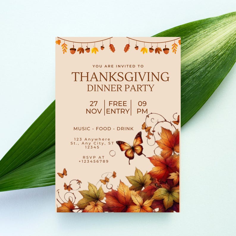 Editable Thanksgiving Invitation Template, Thanksgiving Dinner ...