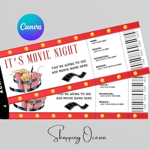 Printable MOVIE Gift Tickets. Cinema Themed Gift Reveal Ticket ...