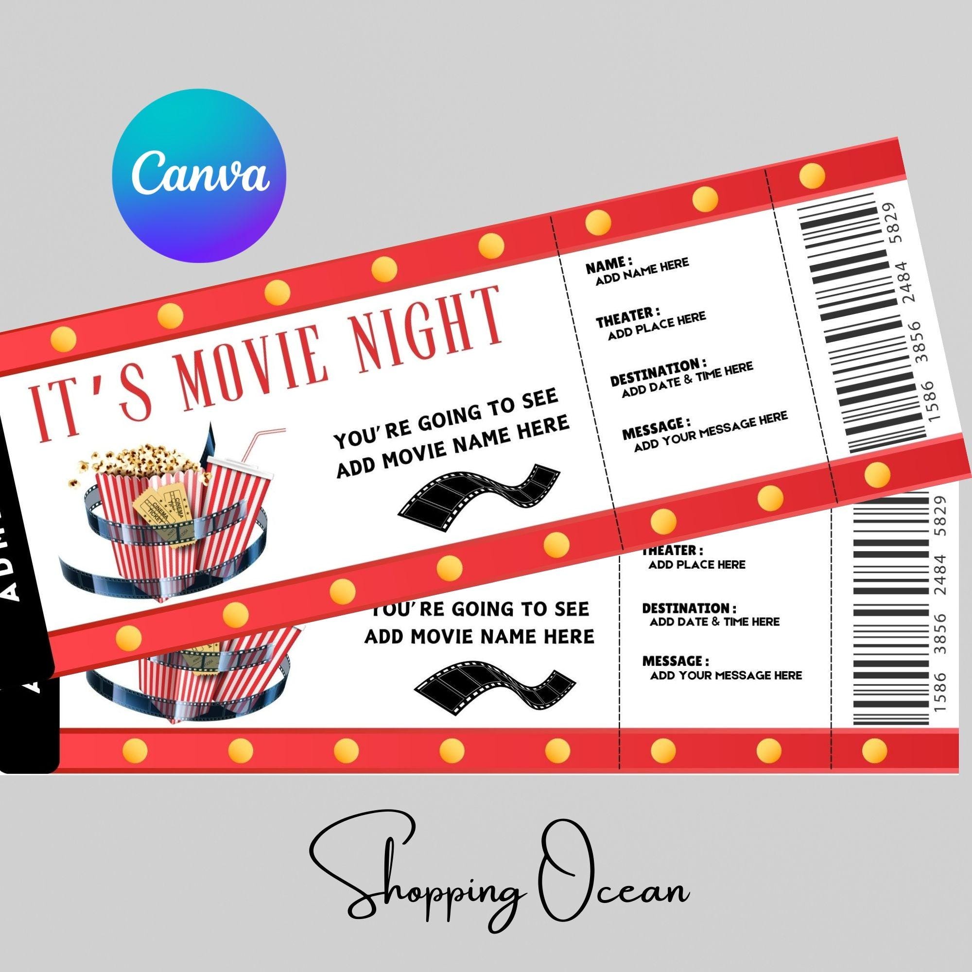 Printable MOVIE Gift Tickets. Cinema Themed Gift Reveal Ticket ...