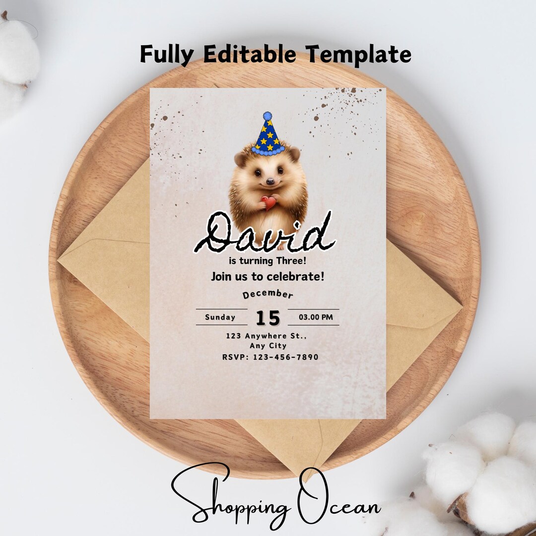 Editable Hedgehog Birthday Invitation Editable Woodland Party Birthday ...