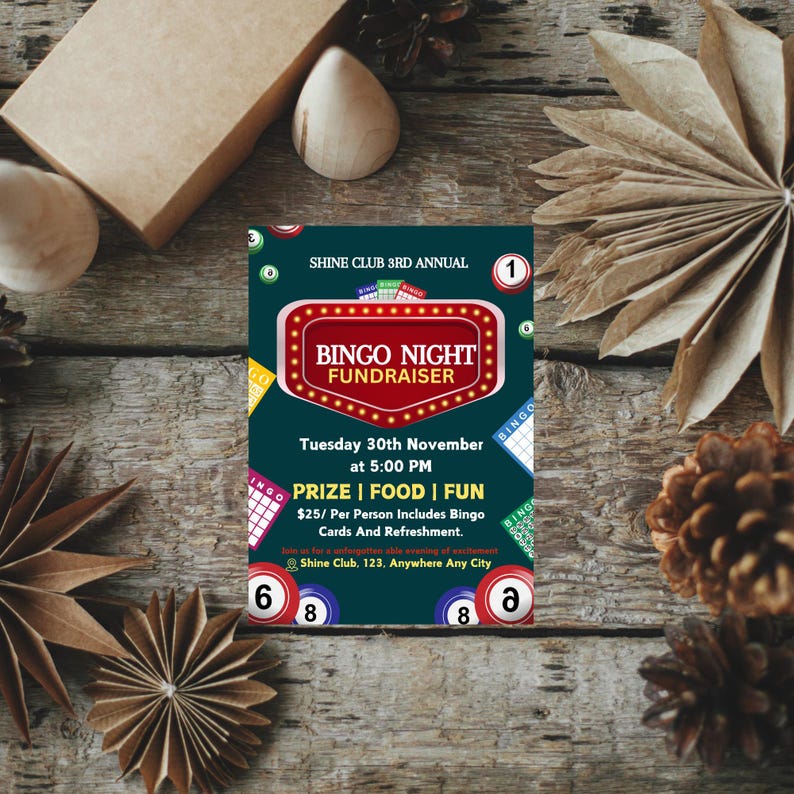 Editable Bingo Night Flyer Template, School Family Fundraiser Event ...