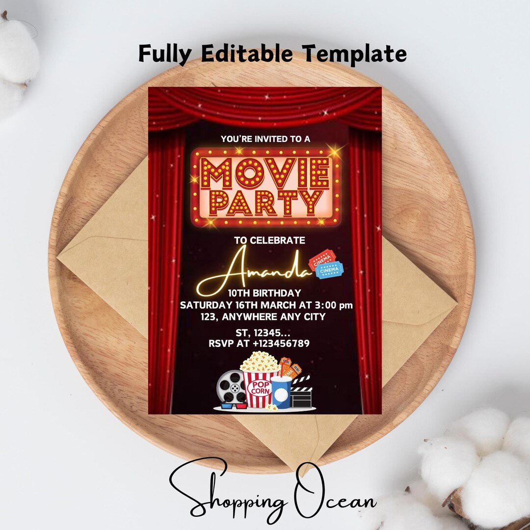 Movie Birthday Invitation Cinema Birthday Invitation Watch Party ...