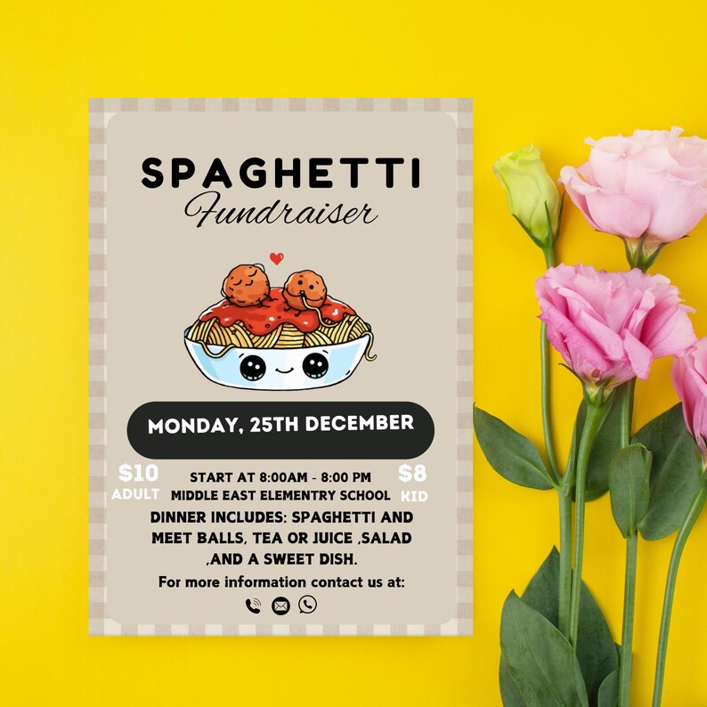 Editable Spaghetti Dinner Fundraiser Flyer Ticket Template, Pasta PTA ...