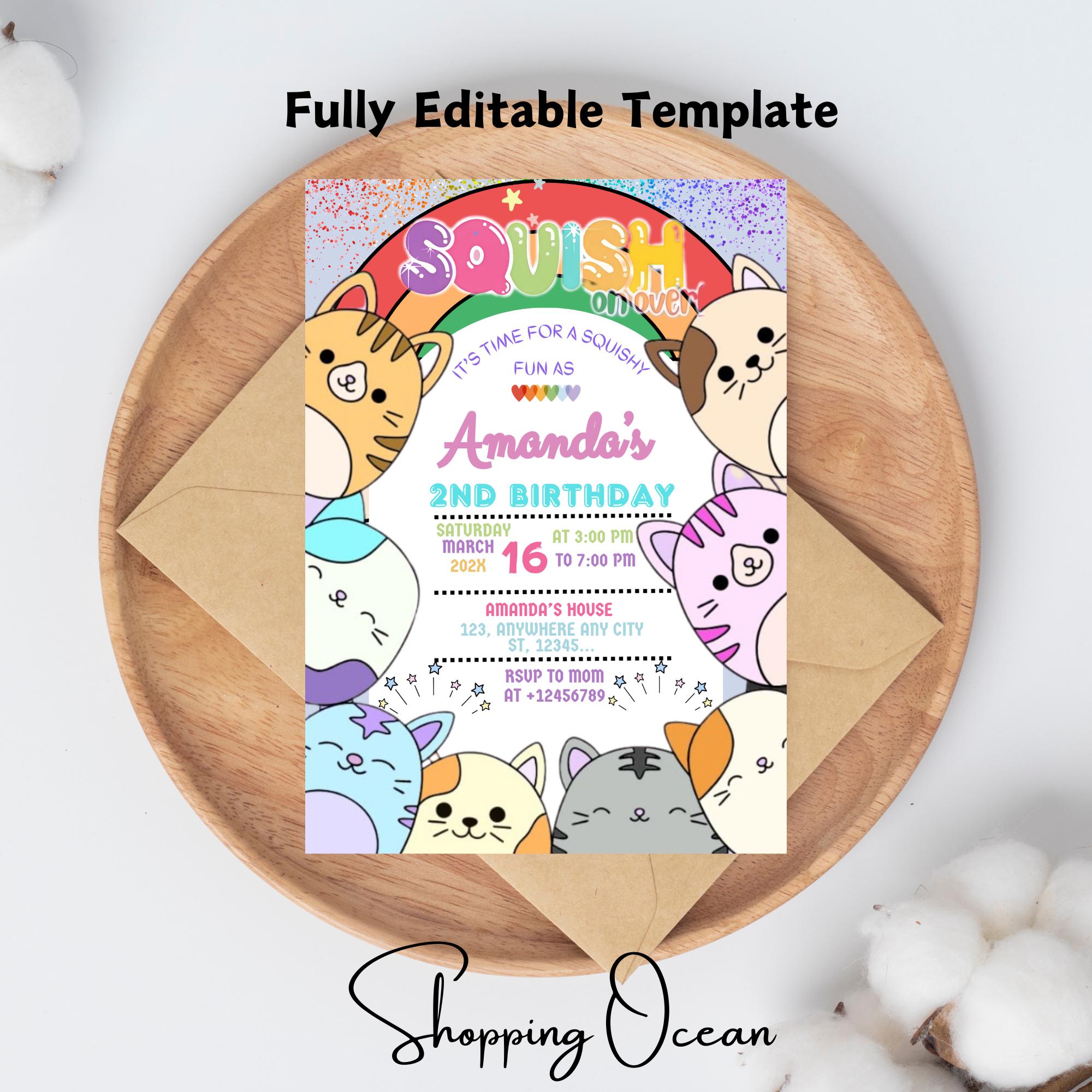 Editable Squishmallow Birthday Invitation, Squishmallow Invitation ...