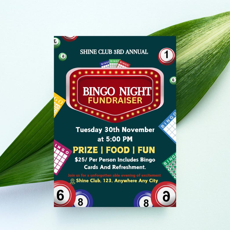 Editable Bingo Night Flyer Template, School Family Fundraiser Event ...