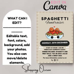 Editable Spaghetti Dinner Fundraiser Flyer Ticket Template, Pasta PTA ...