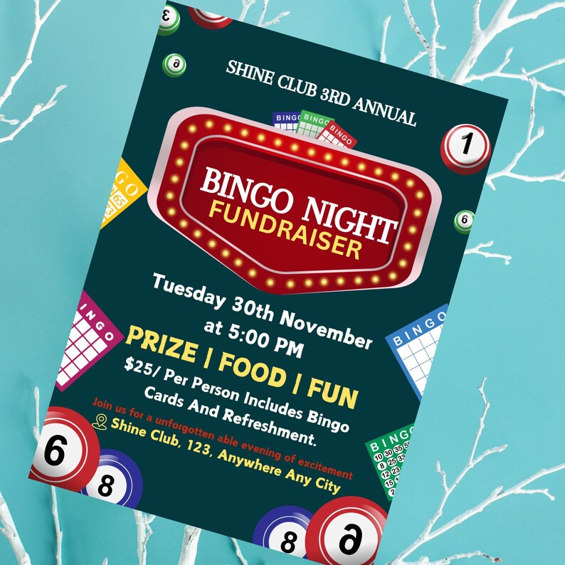 Editable Bingo Night Flyer Template, School Family Fundraiser Event ...