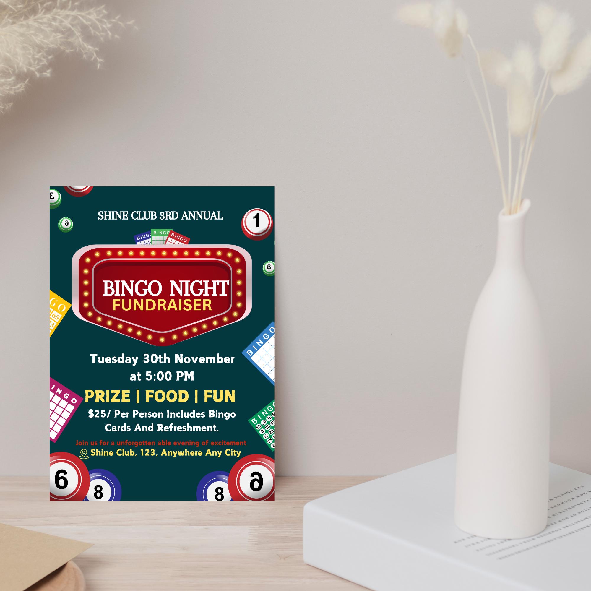 Editable Bingo Night Flyer Template, School Family Fundraiser Event ...