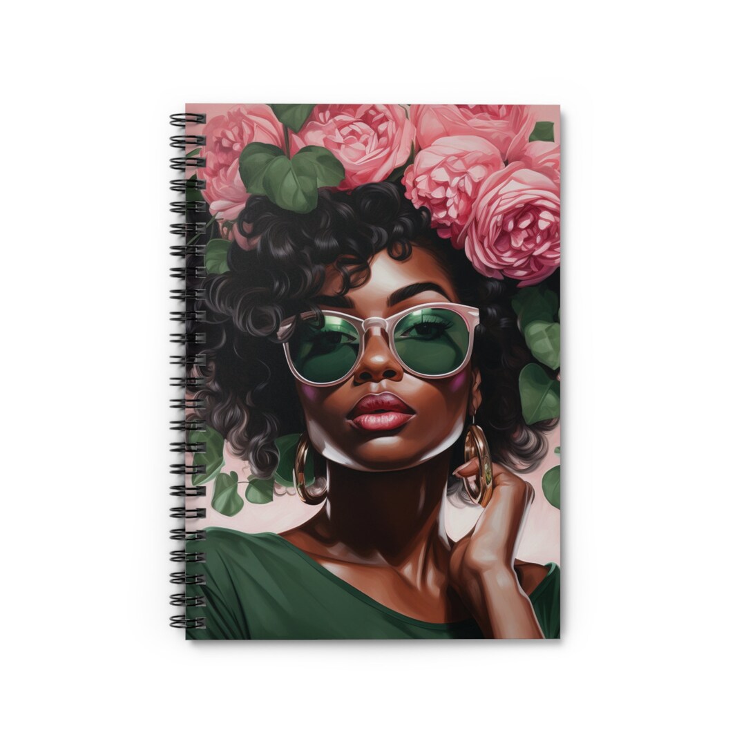 Beautiful Black Woman With Pink Flowers Collection - Spiral Notebook ...