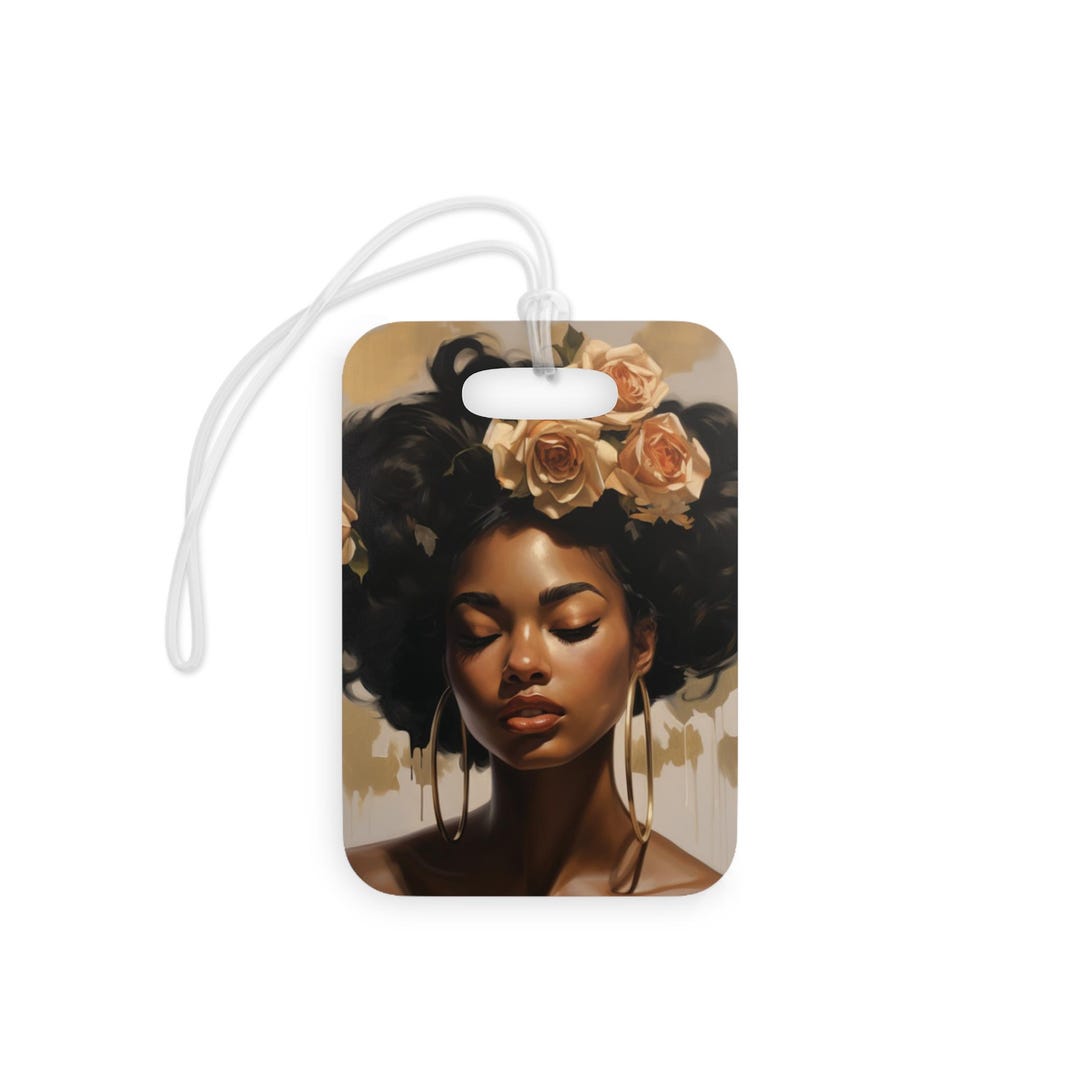 Beautiful Black Woman With Gold Flowers Luggage Tag - #4 - Etsy