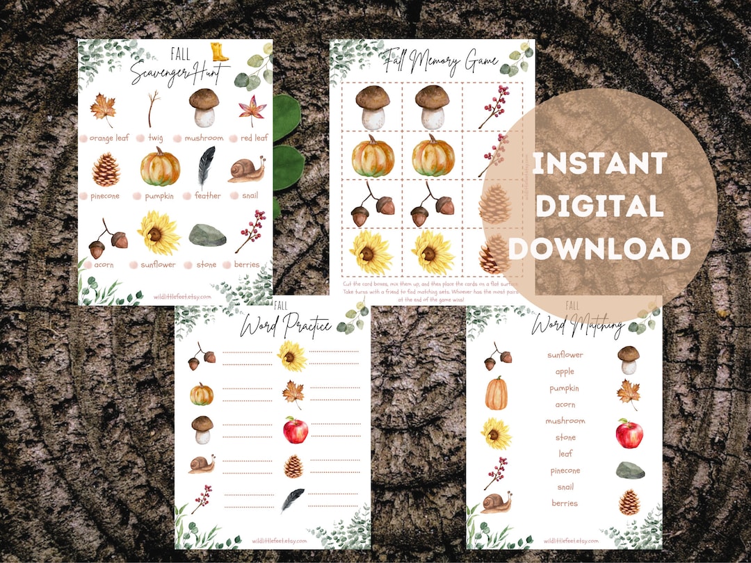Fall Nature Activities Set Printable (scavenger Hunt, Memory Game, Word ...