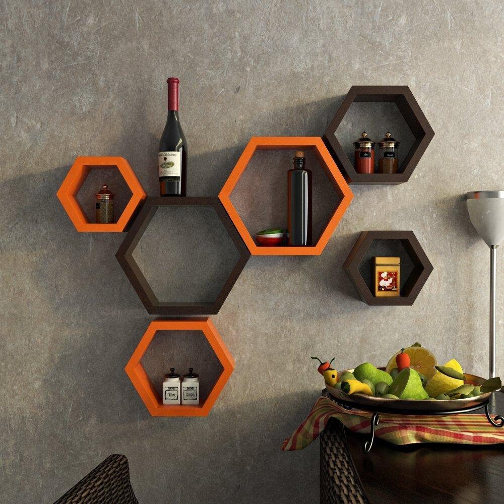 Fancy 6 Pcs Hexagonal Wooden Wall Shelf Home Decoration - Etsy
