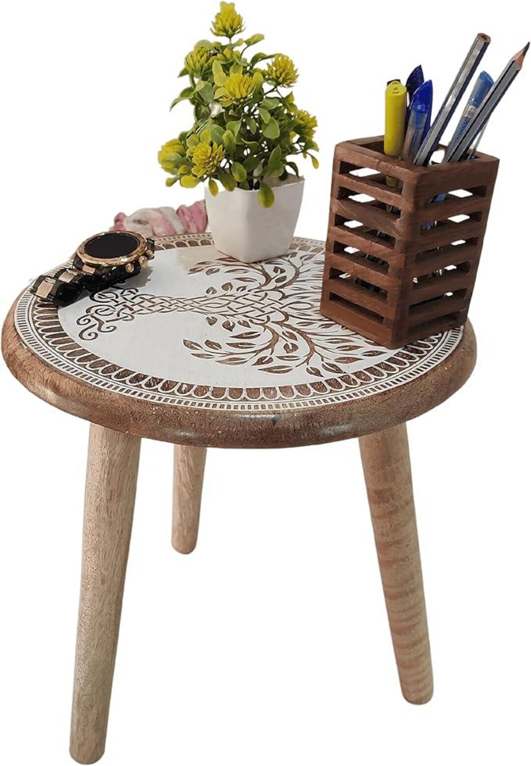 Wooden Engraved Fold-able Side Table/end Table/plant Stand/stool for ...