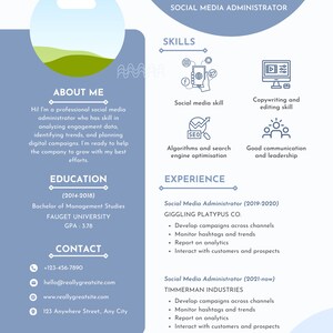 Light Blue Colored Resume Template, Best CV Template, Instant Download ...