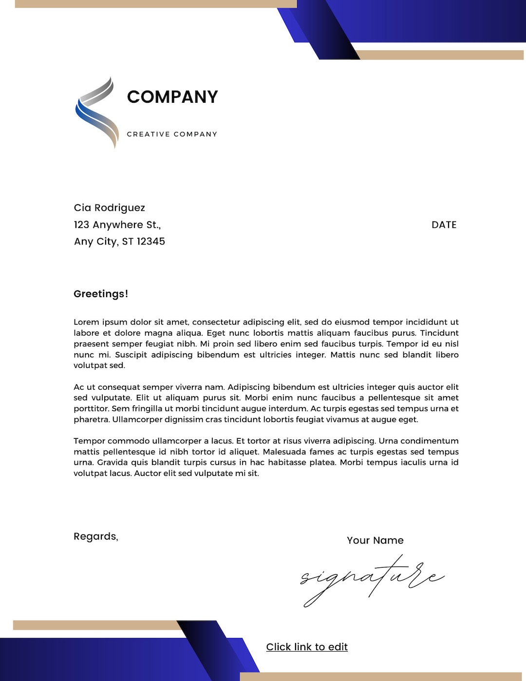 Formal Letterhead Template, Modern Design Letterhead, Instant Download ...