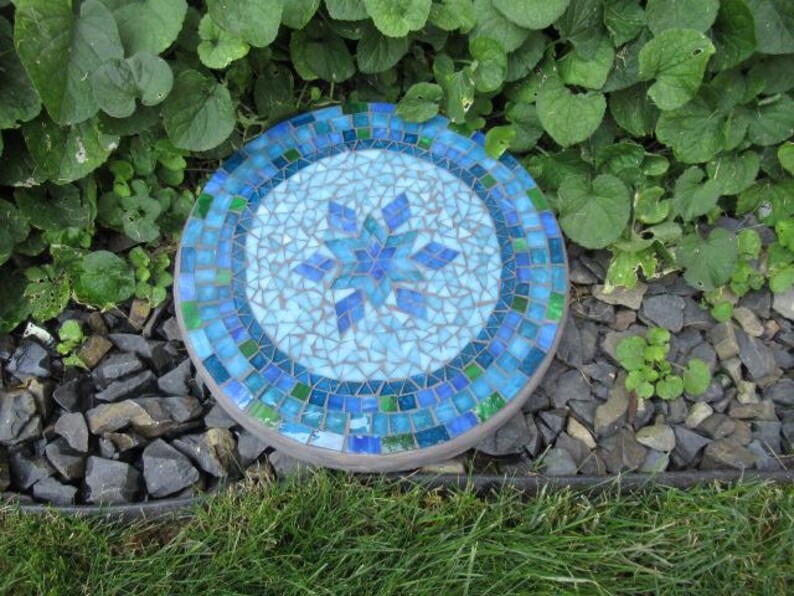 Unique Handmade Garden Stepping Stone With Stained Glass Mosaic Design ...