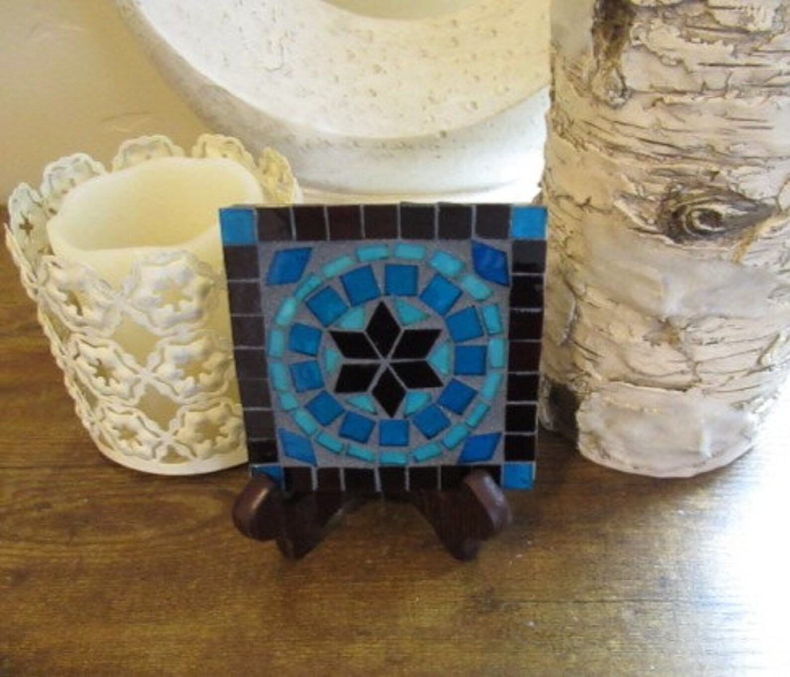 Handmade Stained Glass Mosaic Coasters Set of 2 for Unique Home Decor ...