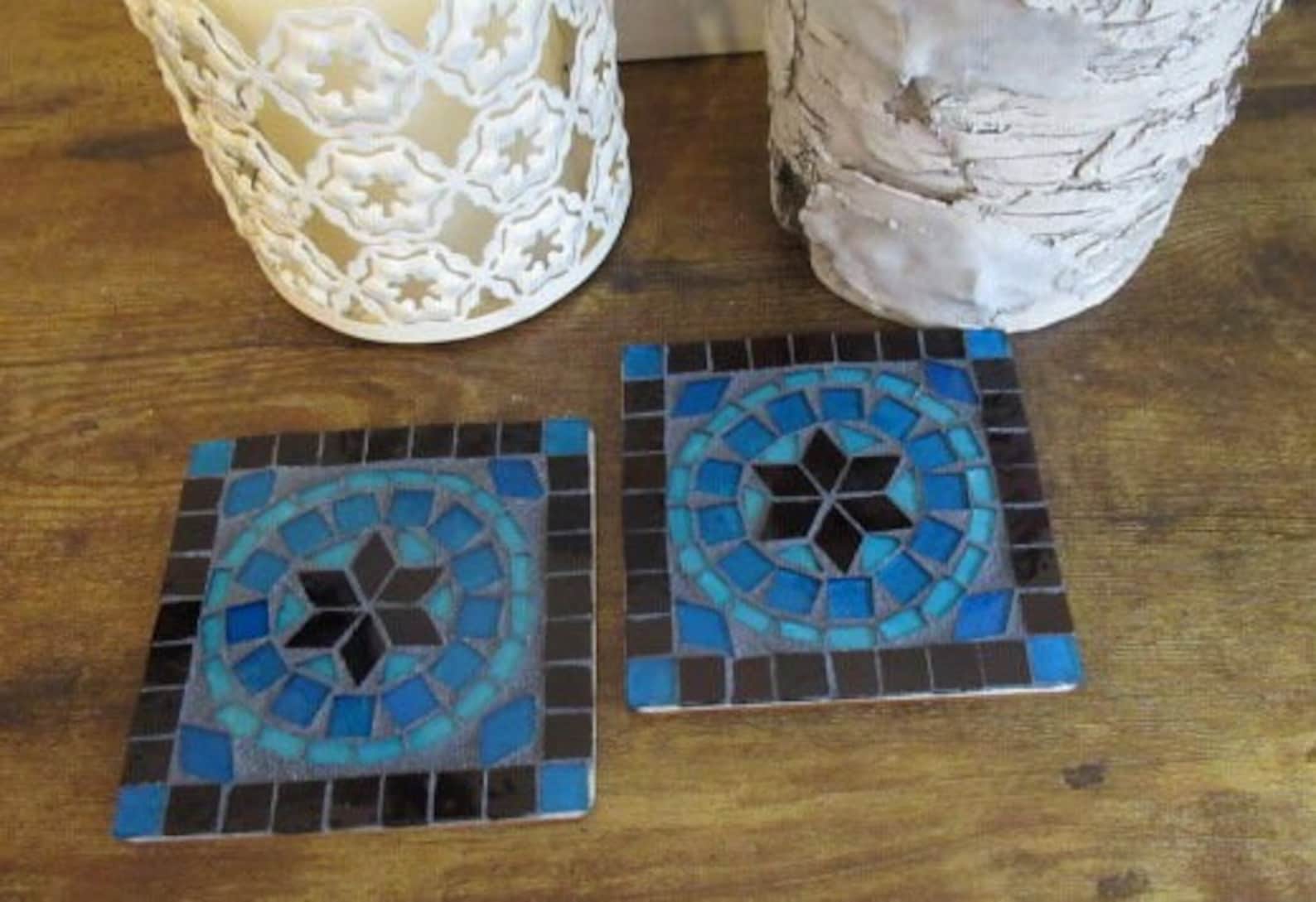 Handmade Stained Glass Mosaic Coasters Set of 2 for Unique Home Decor ...