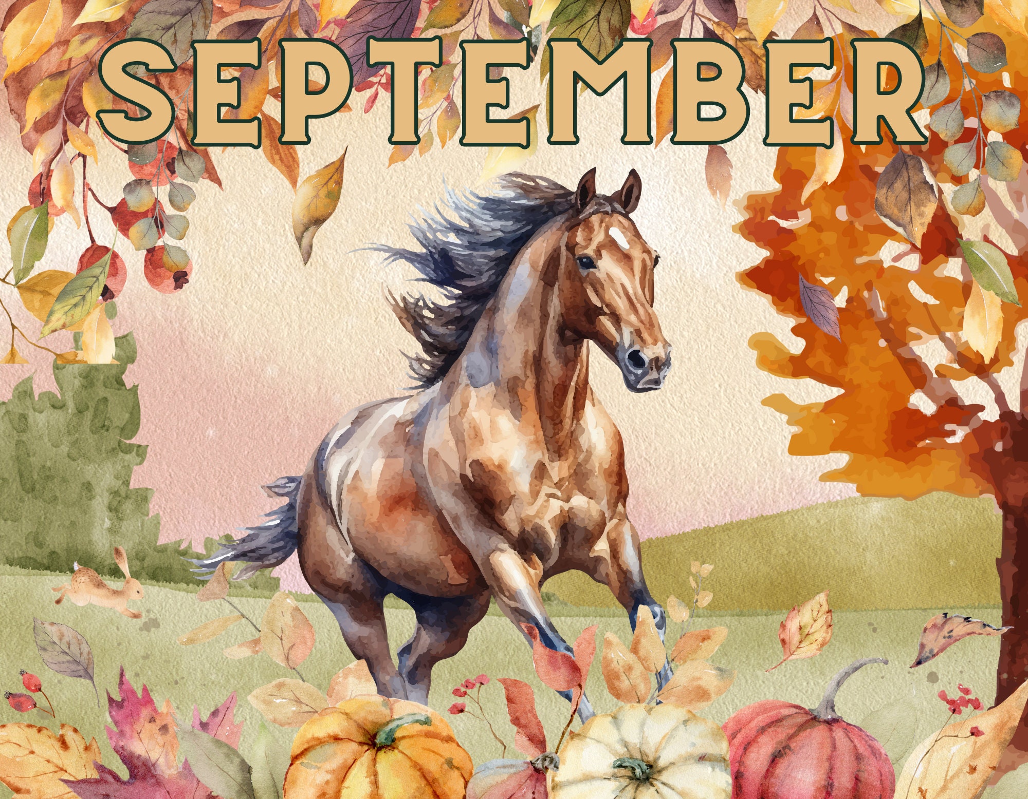 Horse Calendar 2024, Gift for Horse Lovers, Horses, Watercolor Horses ...