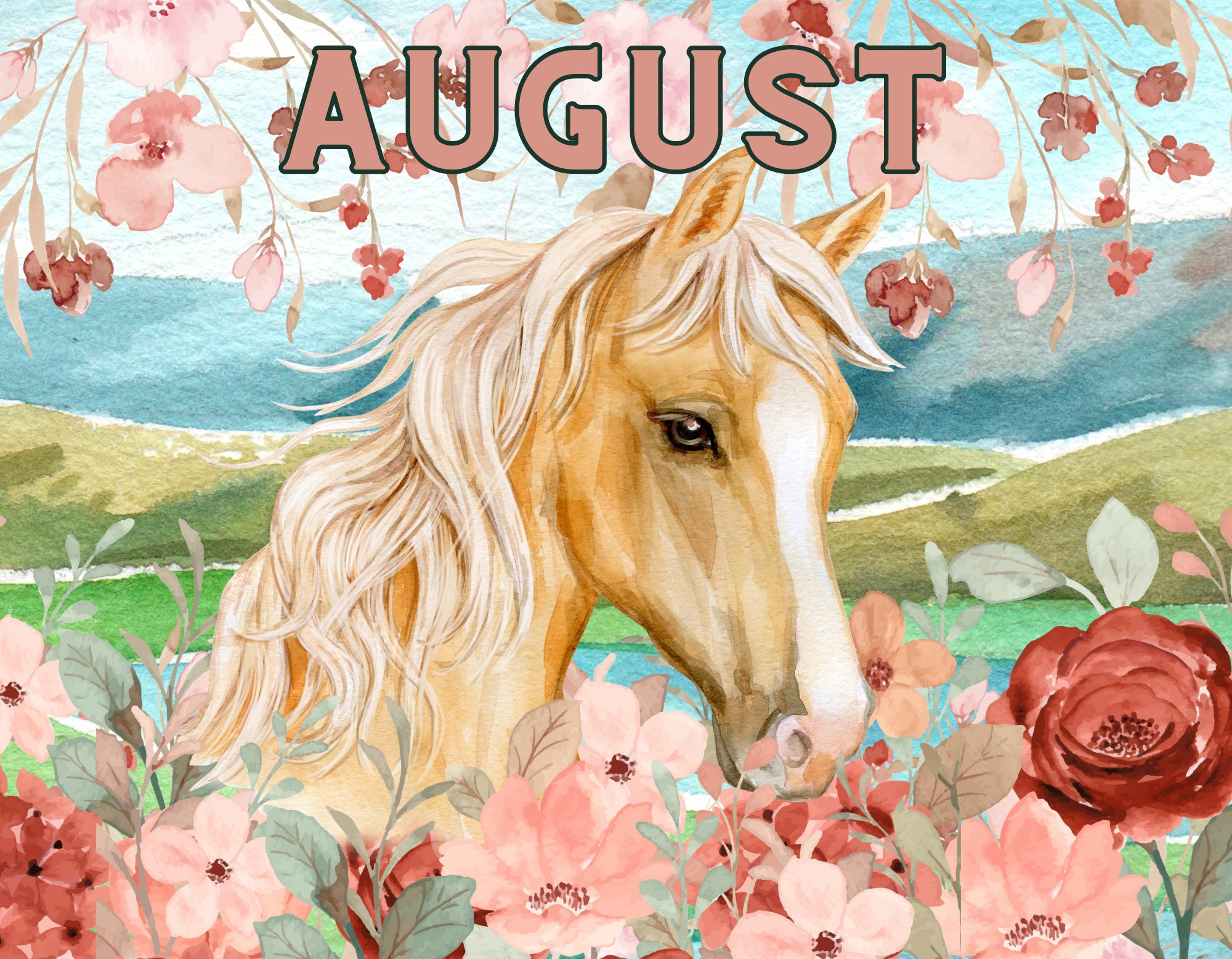 Horse Calendar 2024, Gift for Horse Lovers, Horses, Watercolor Horses ...