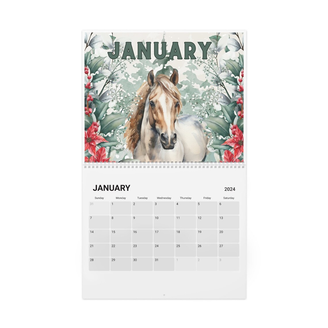 Horse Calendar 2024, Gift for Horse Lovers, Horses, Watercolor Horses ...