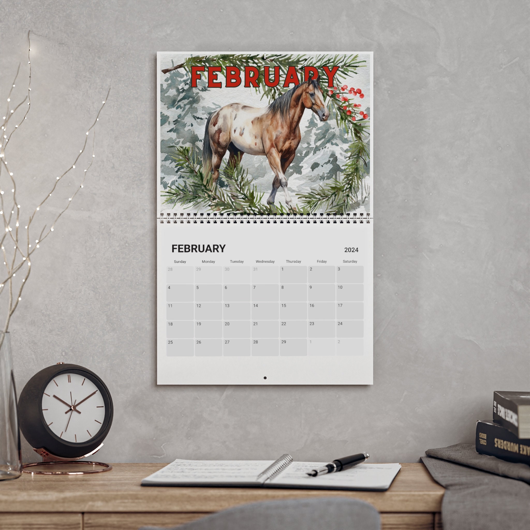 Horse Calendar 2024, Gift for Horse Lovers, Horses, Watercolor Horses ...
