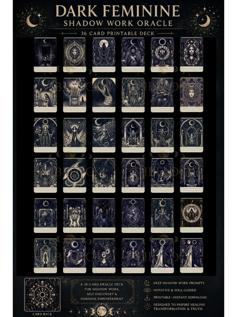 Dark Feminine Oracle Cards Printable, Shadow Work Deck, Gothic Moon ...