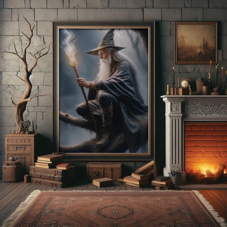 Vintage Halloween Wizard Print: Mystical Enchanted Forest Art (digital ...