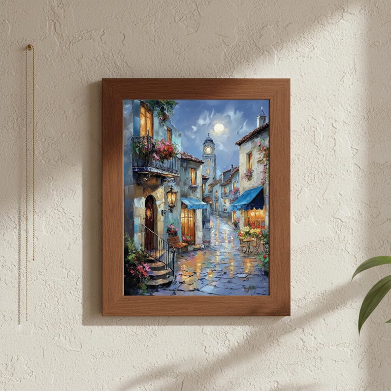 European Night Street Art: Romantic Old Town Scene - Digital Download ...