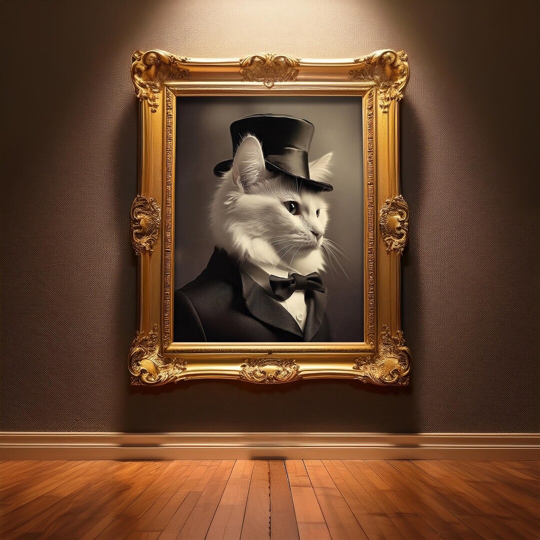 Vintage Aristocratic Cat Portrait in Tuxedo: Gothic Animal Art (digital ...