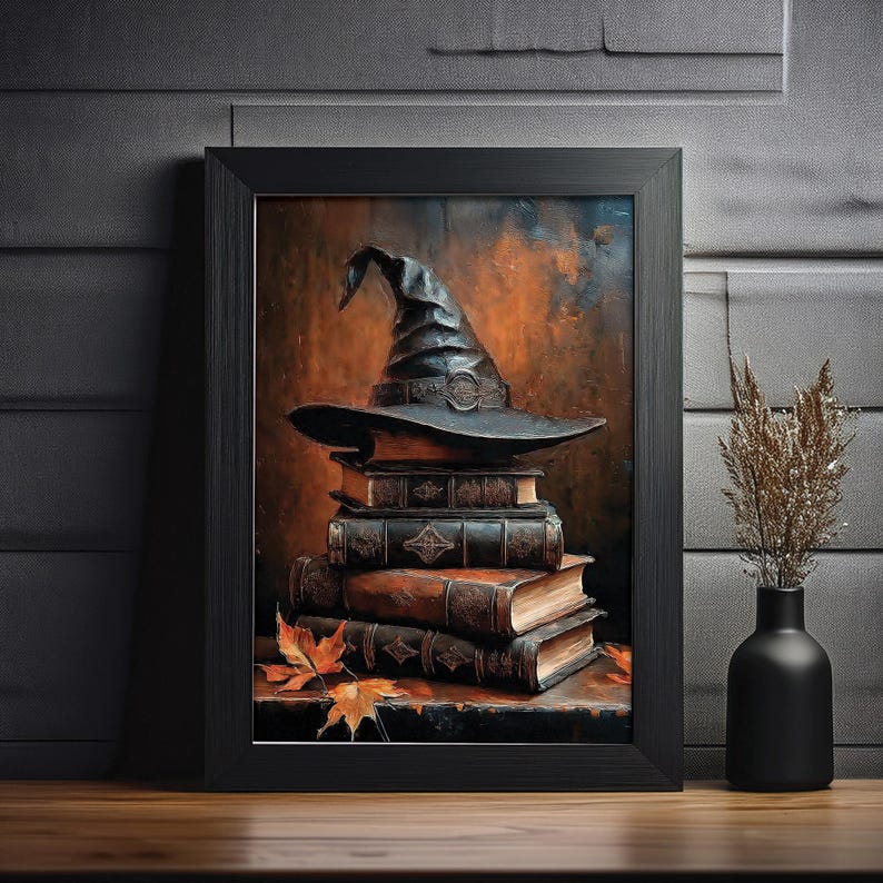 Mystical Digital Artwork Featuring a Witch Hat and Spell Books. Perfect ...