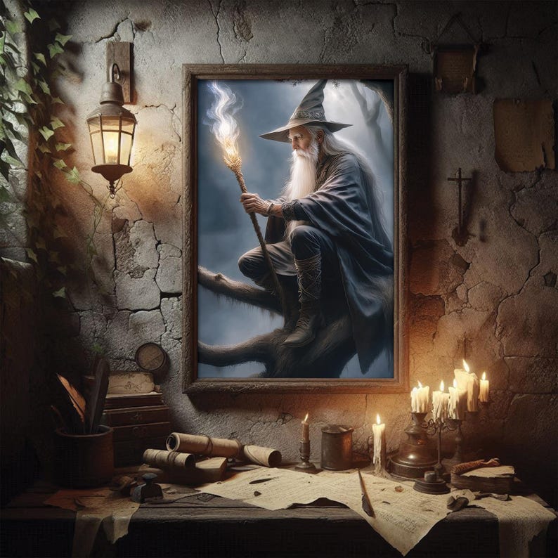 Vintage Halloween Wizard Print: Mystical Enchanted Forest Art (digital ...