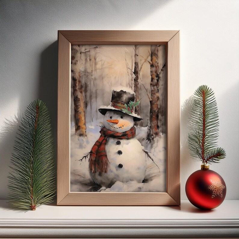 Rustic Snowman Wall Art: Cozy Vintage Christmas Printable - Etsy