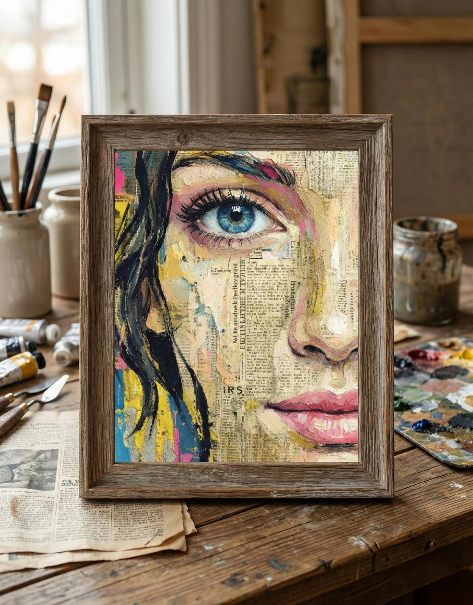 Abstract Portrait Wall Art: Mixed Media Collage (instant Download) - Etsy