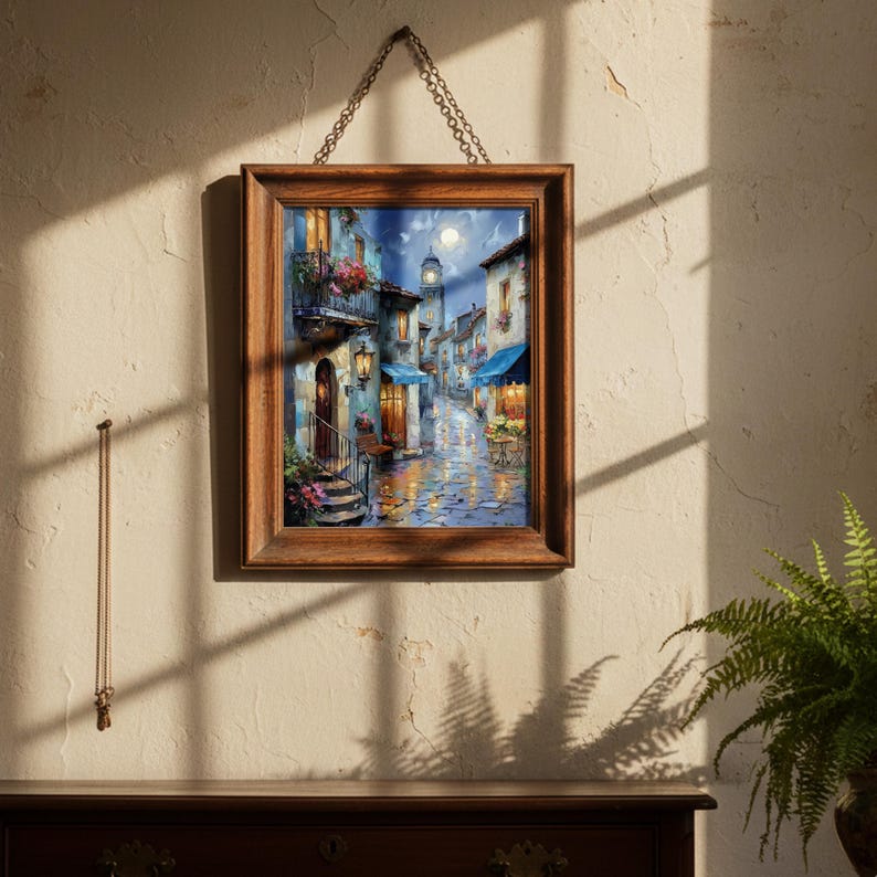 European Night Street Art: Romantic Old Town Scene - Digital Download ...