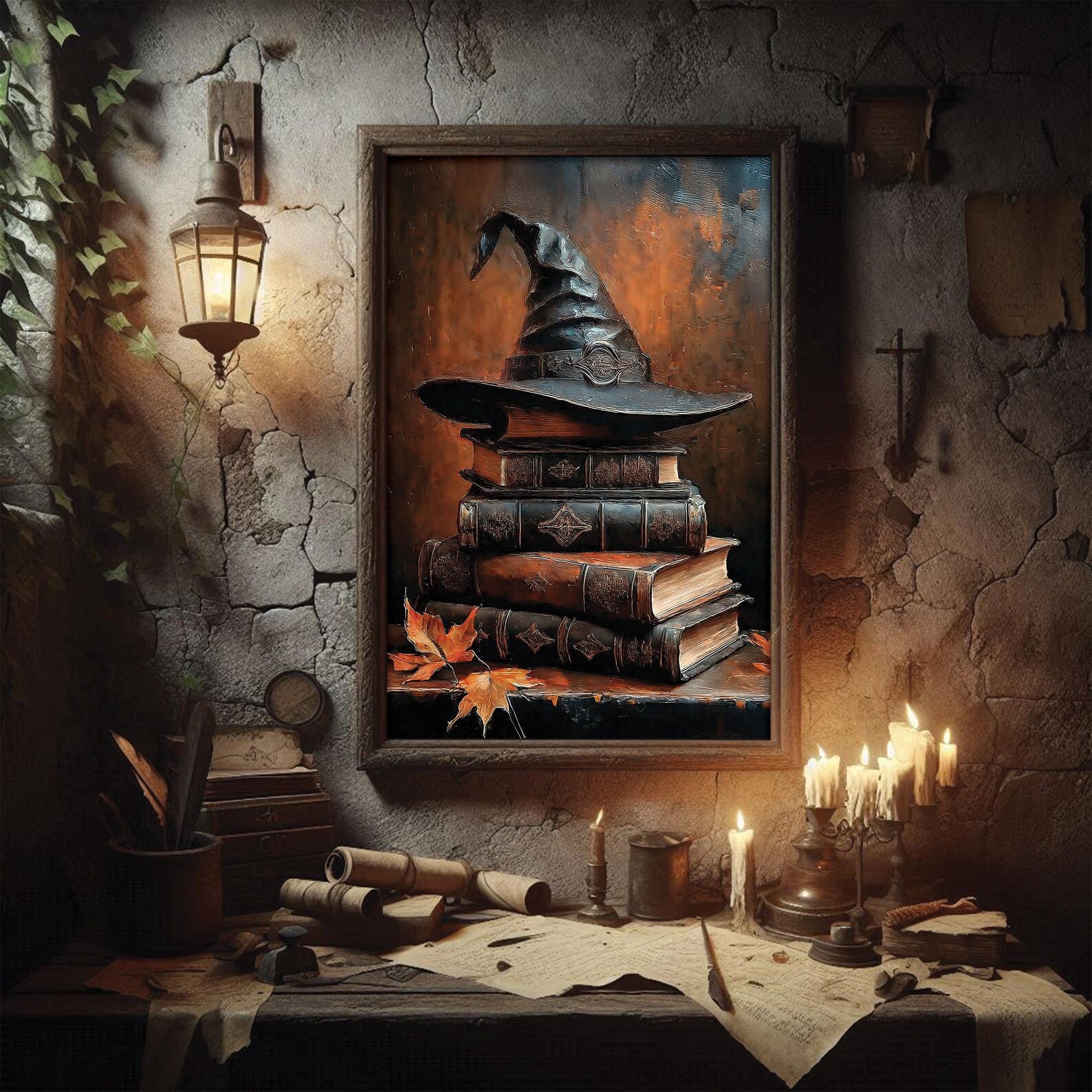 Mystical Digital Artwork Featuring a Witch Hat and Spell Books. Perfect ...
