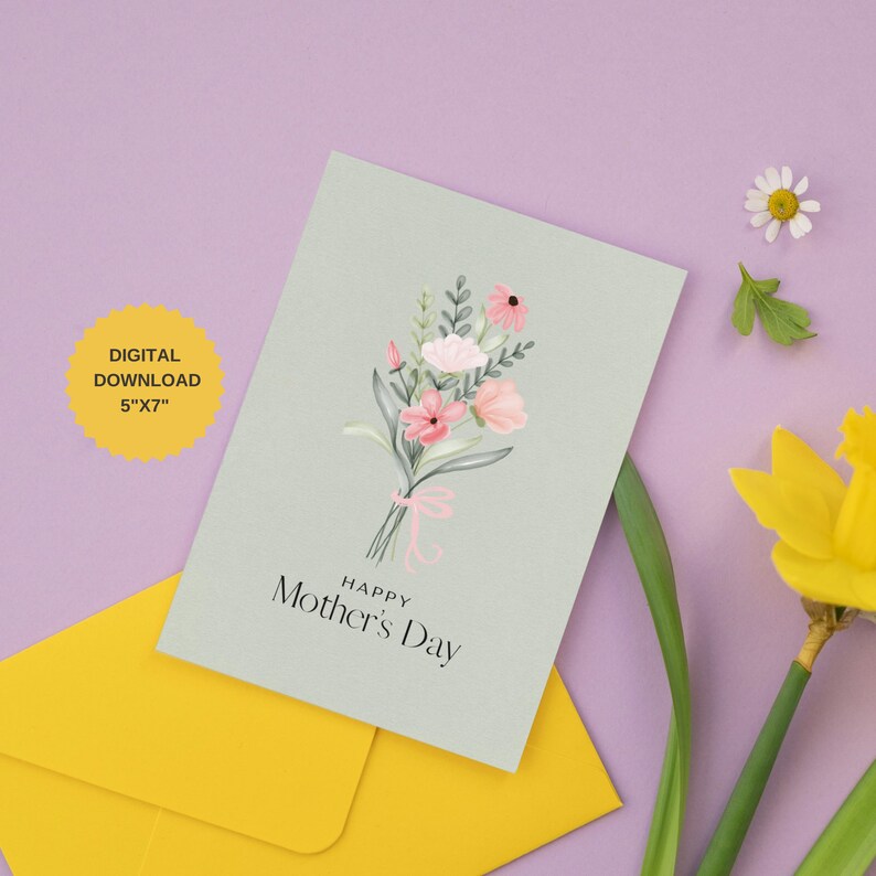 Happy Mothers Day Card Printable Floral Mother's Day Card Digital ...