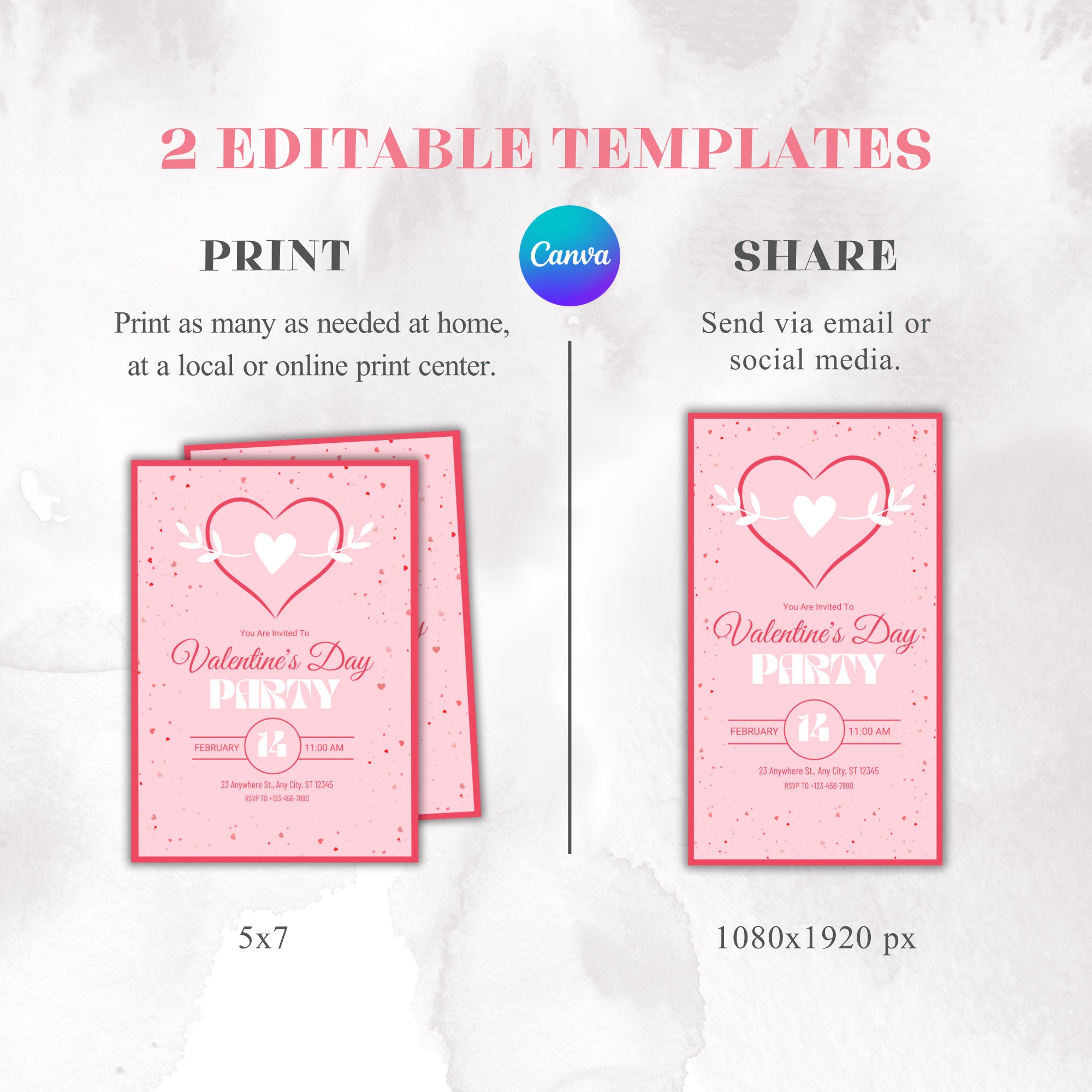 Editable Valentine's Day Party Invitation With Heart Canva Template for ...