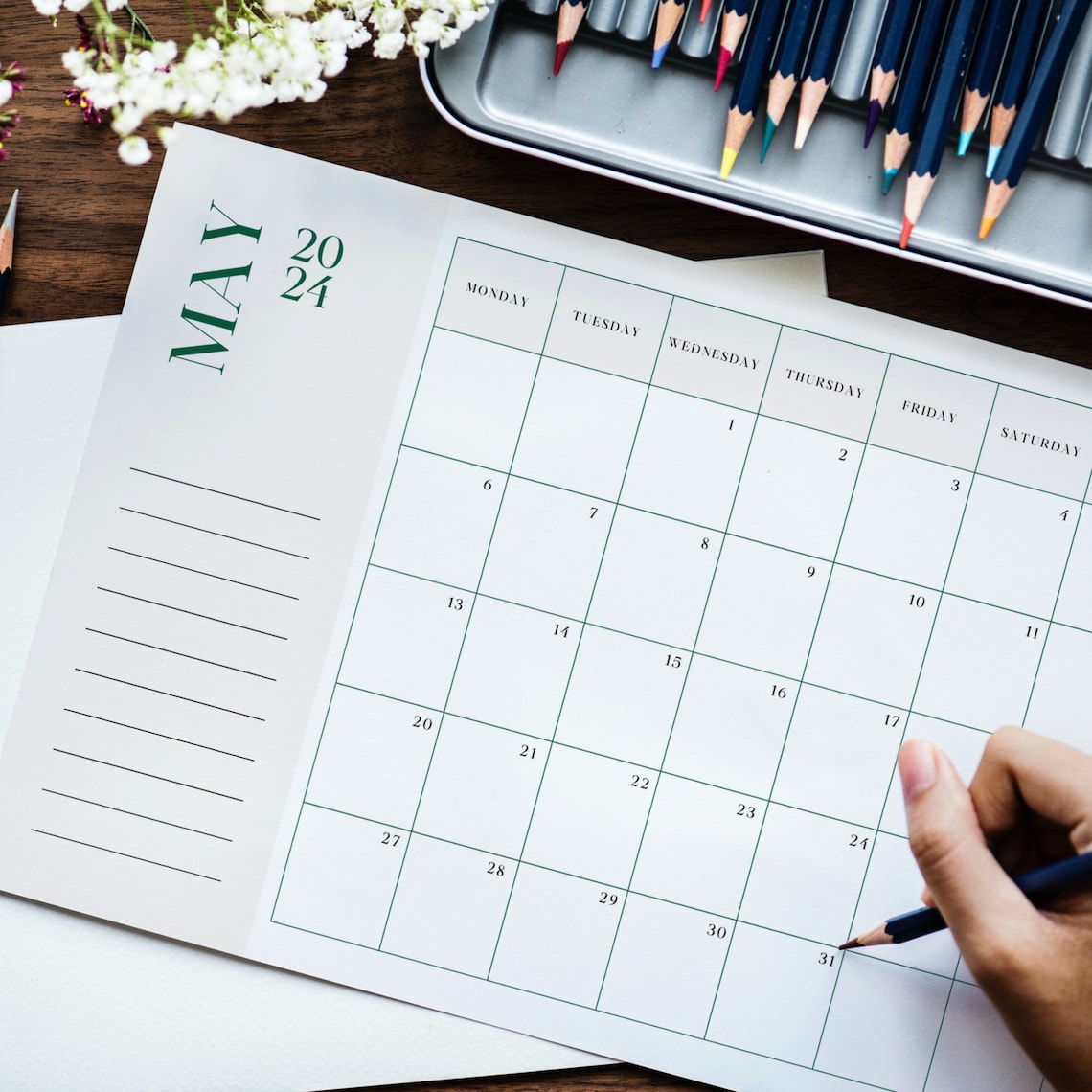 Printable Calendar 2024, Monthly Planner 2024, Horizontal US Letter ...