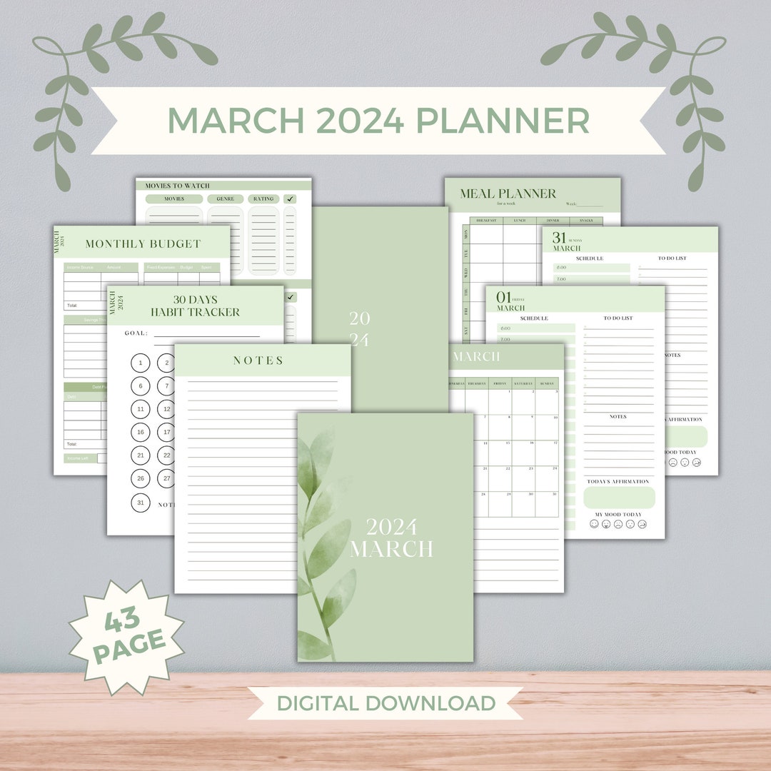 Printable March 2024 Monthly and Daily Planner Pages March 2024 ...