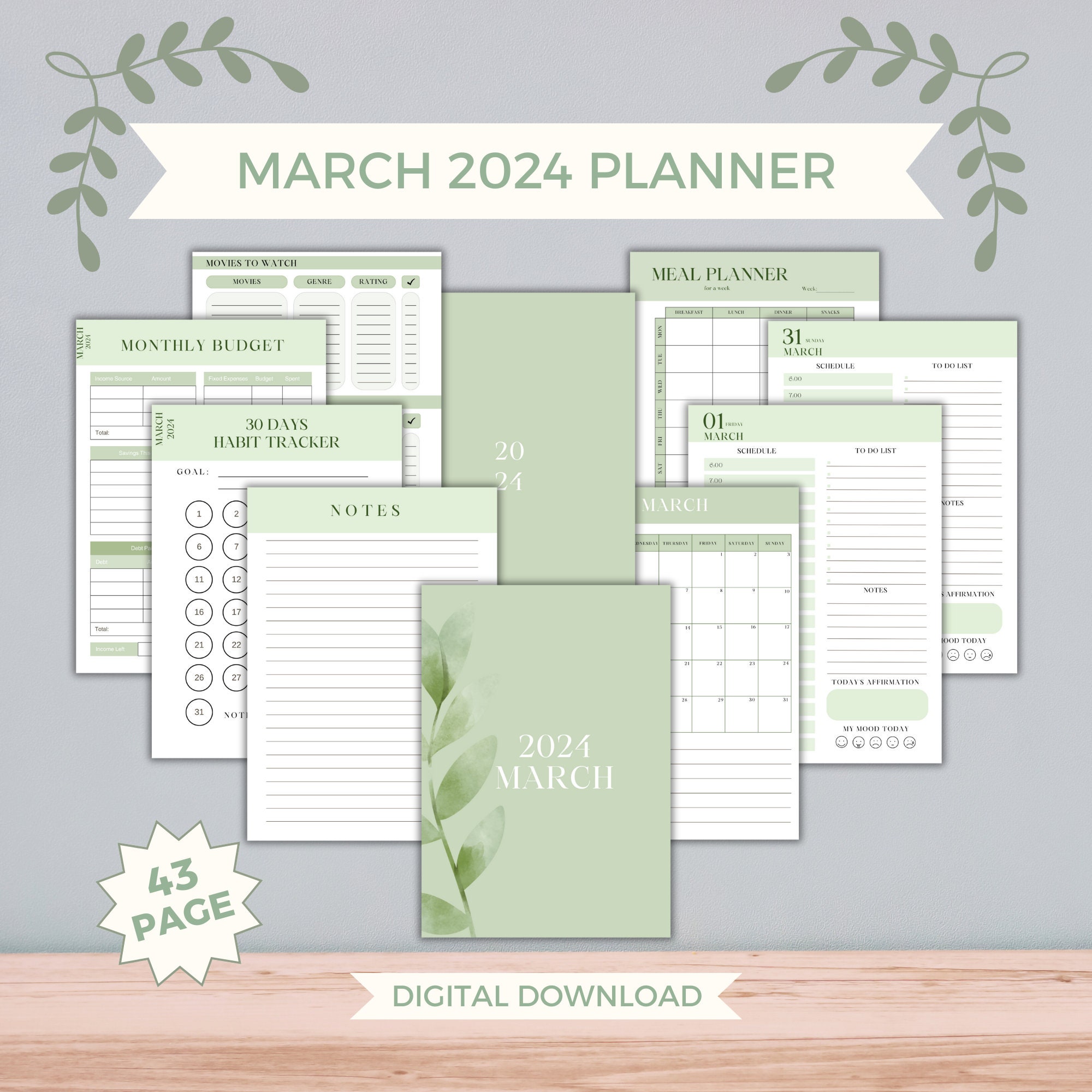 Printable March 2024 Monthly and Daily Planner Pages March 2024 ...