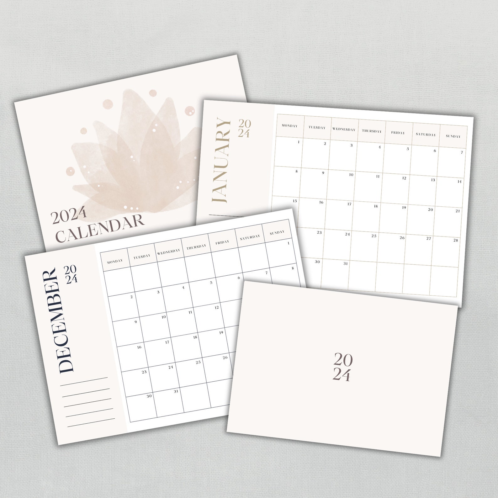 Printable Calendar 2024, Monthly Planner 2024, Horizontal US Letter ...