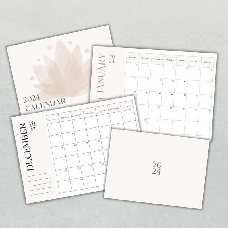 Printable Calendar 2024, Monthly Planner 2024, Horizontal US Letter ...